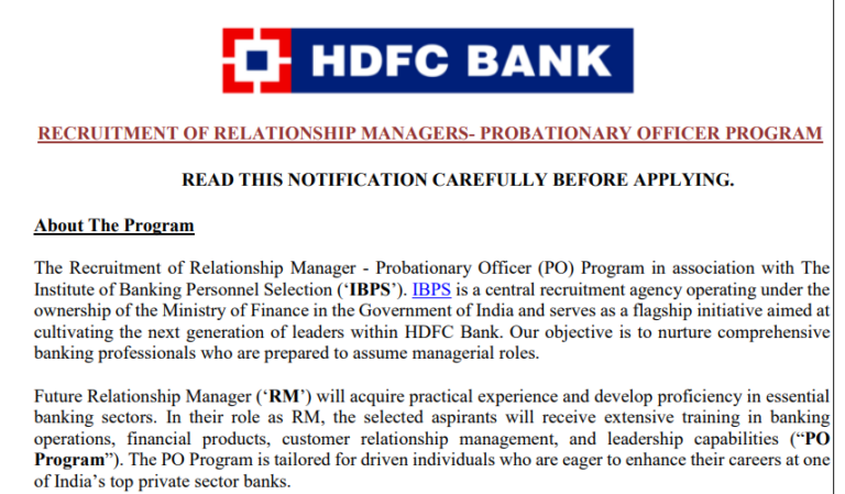 HDFC Bank PO Recruitment 2025 - Apply Online Start