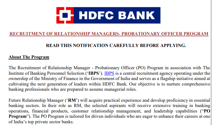 HDFC Bank PO Recruitment 2025 - Apply Online Start