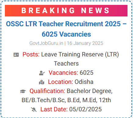 OSSC LTR Teacher Recruitment 2025 - 6025 Vacancies