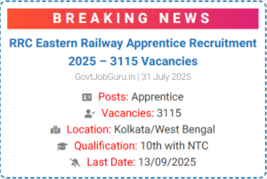 RRC Eastern Railway Apprentice Recruitment 2025 - 3115 Vacancies