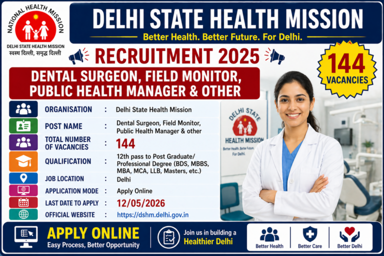 DSHM Recruitment 2026 - 144 Dental Surgeon, Lady Health Vistor & Others ...