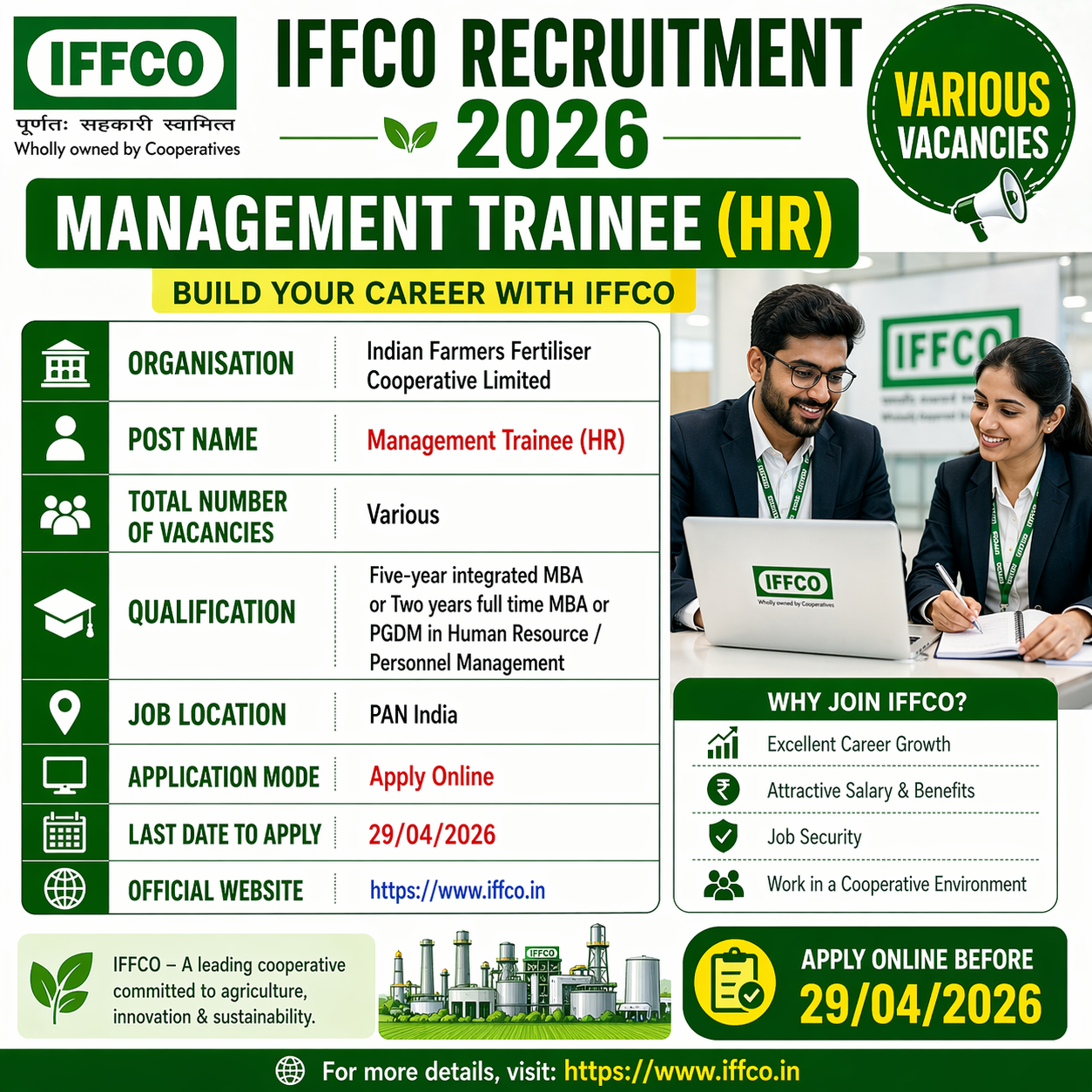 IFFCO MT Recruitment 2026 - Apply Online Management Trainee HR Posts