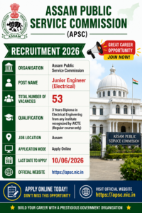 APSC JE Electrical Recruitment 2026 - Apply Online for 53 Posts