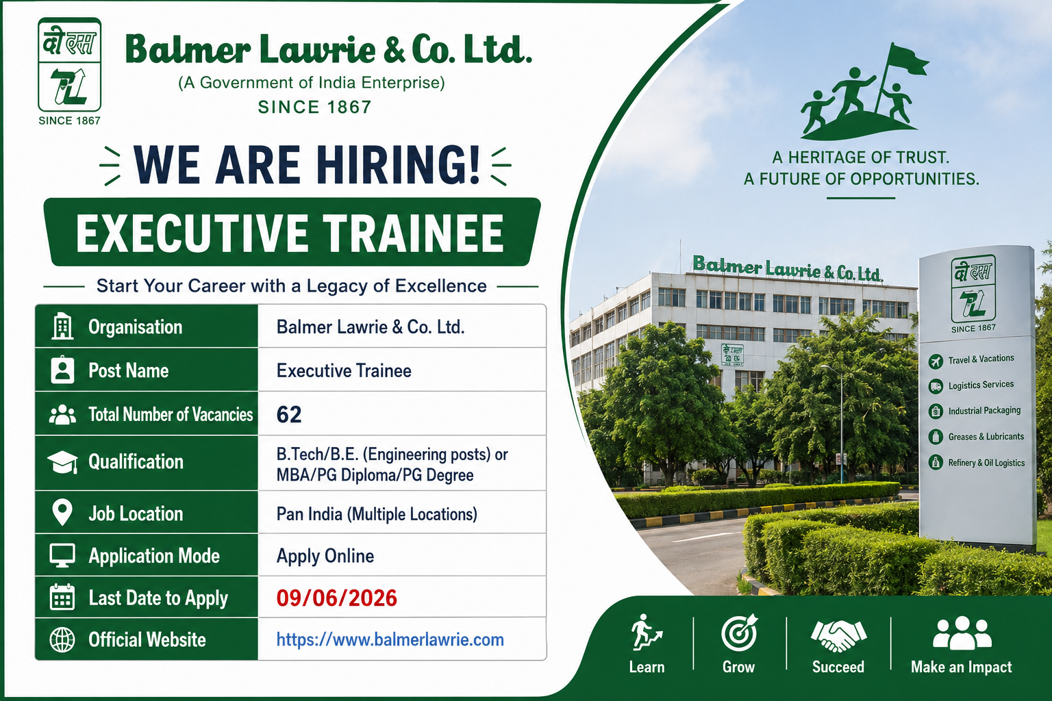 Balmer Lawrie Executive Trainee Recruitment 2026 - Apply Online for 62 ...