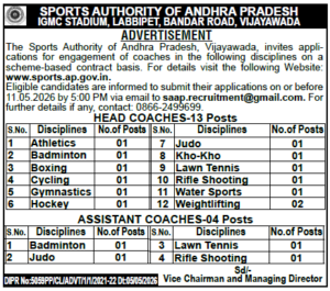 Sports Authority AP SAAP Coaches Recruitment 2026 - Apply Online for 17 ...