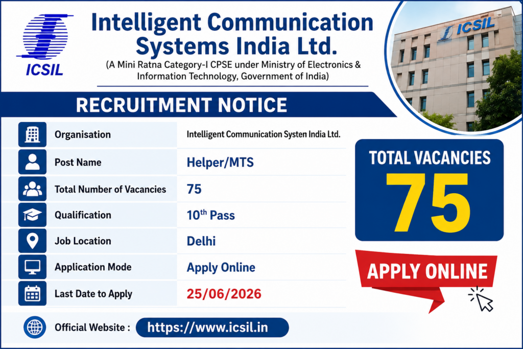 ICSIL Helper MTS Recruitment 2026 - Apply Online for 75 Posts