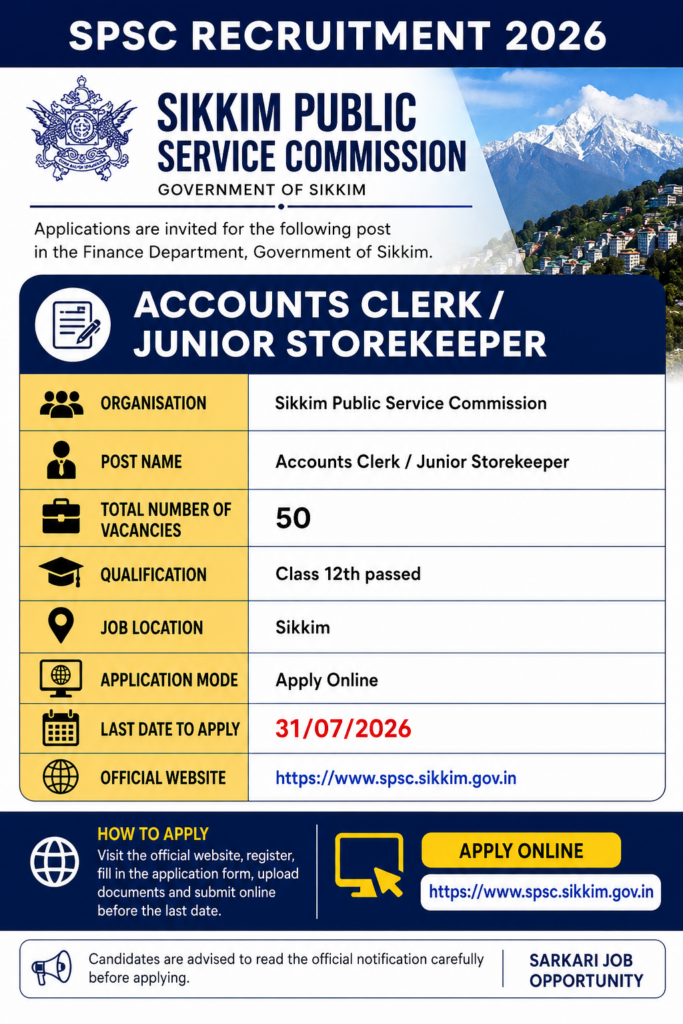 Sikkim PSC Accounts Officer/Junior Stenographer Recruitment 2026 ...